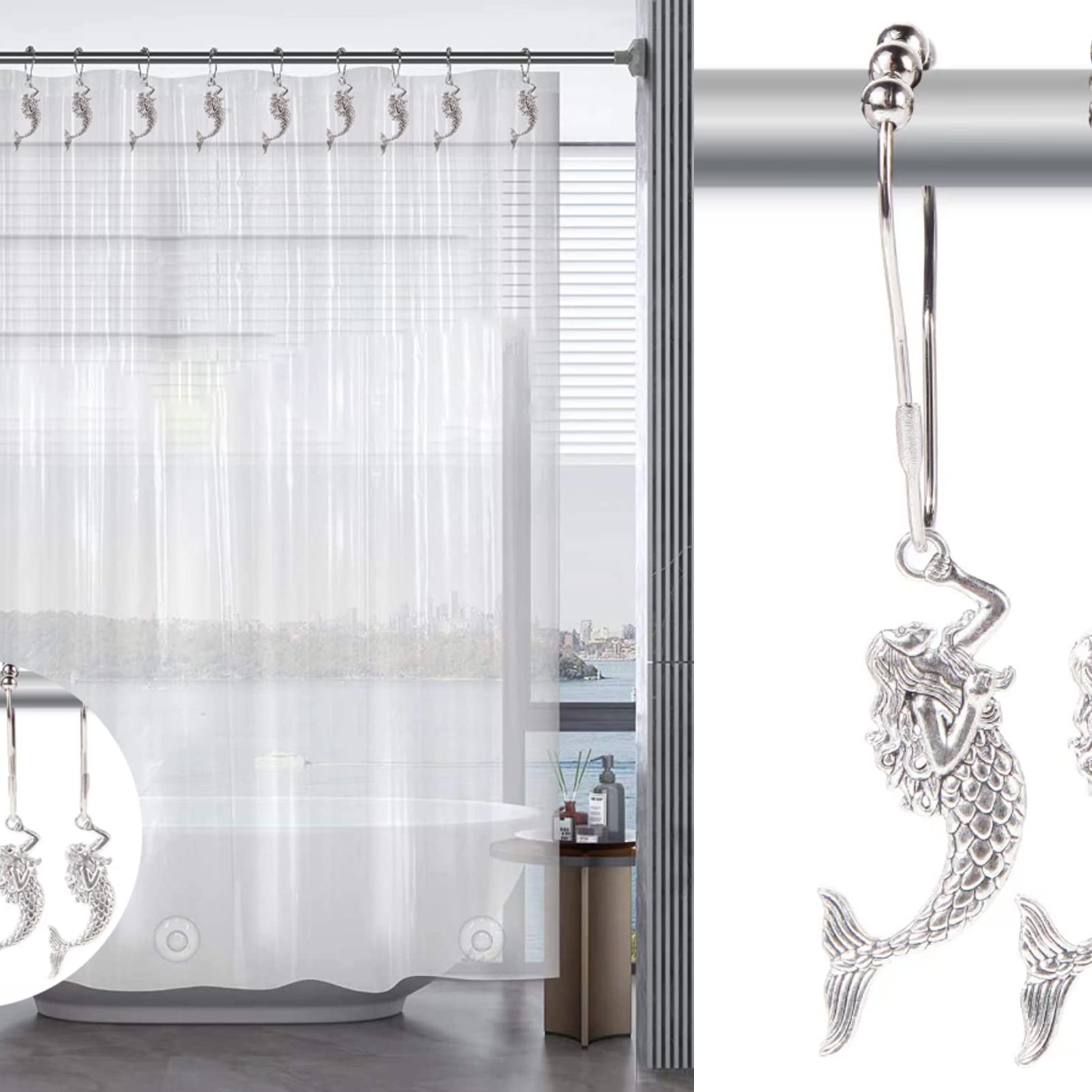 URTAINGS 12 Pcs Decorative Shower Curtain Rings Shower Curtain Ring Home Bathroom Stainless Steel Rustproof Skeletons with Decor Accessories
