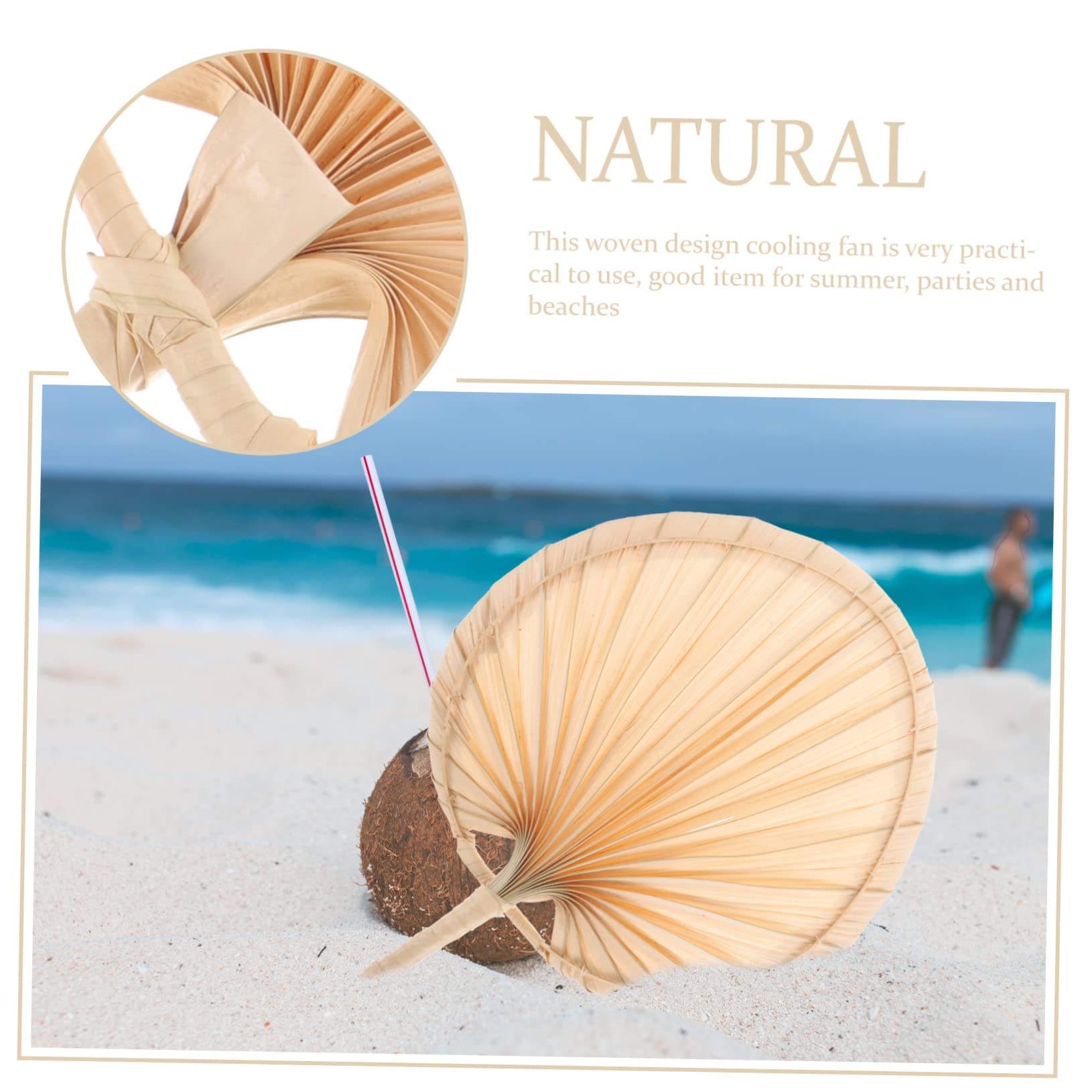 Outanaya Manual Handmade Fan Lightweight Palm Leaf Summer Accessory Handheld Old Fashioned Straw Fan for Wedding