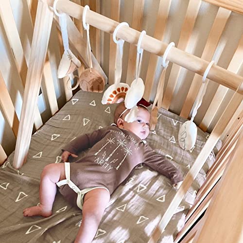 Mallify Wooden Baby Play Gym, Toddler Activity Center with 6 Hanging, Folding Hanging Bar, Pull Ring Toys, Easy to Assemble