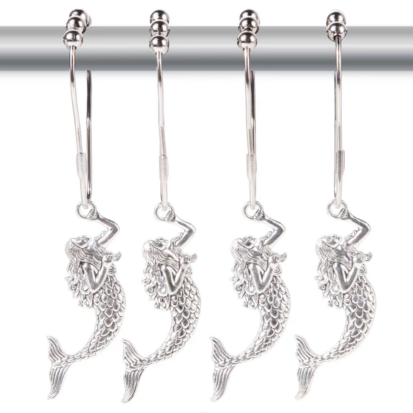 URTAINGS 12 Pcs Decorative Shower Curtain Rings Shower Curtain Ring Home Bathroom Stainless Steel Rustproof Skeletons with Decor Accessories