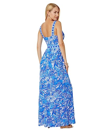 Lilly Pulitzer Serena V-Neck Maxi Dress Blue Tang Flocking Fabulous Engineered Knit Dress 4