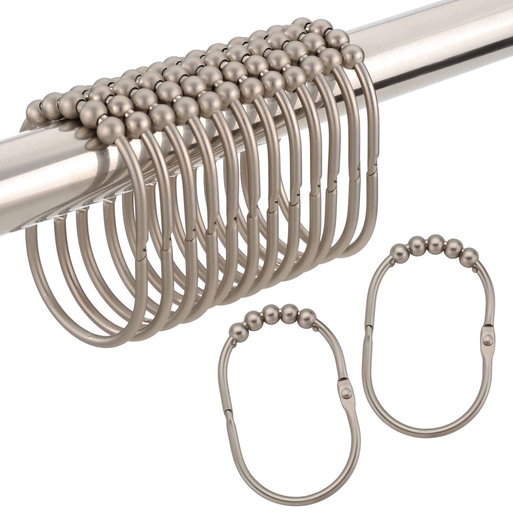 Amazer Shower Curtain Rings, Shower Curtain Hooks Rust-Resistant Shower Curtain Rings Hooks for Bathroom Shower Rod Curtains, Matte Nickel, Set of 12