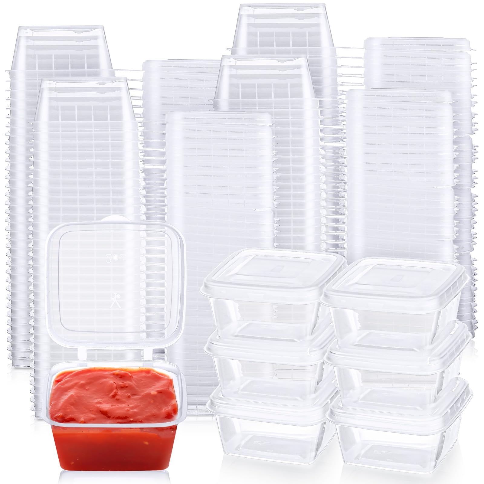 Hushee 500 Pack 2oz Plastic Disposable Portion Cups with Hinged Lids Disposable Sauce Containers with Lids Disposable Food Storage with Lids Disposable Souffle Cups for Lunch Party Trips