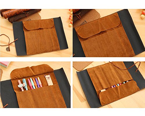 ANTIMAX Vintage Roll Up Pencil Case Creative Map Matte Smooth Cover Pencil Pouch Art Makeup Cosmetic Pouch with Pendant for Business School Gifts Smooth Light Brown
