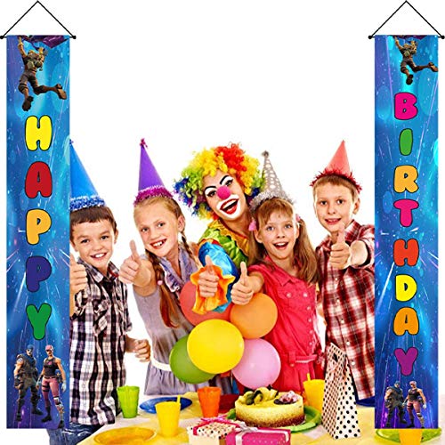 Gaming Happy Birthday Yard Sign Banners, Birthday Decorations Backdrop for Boys Kids,Gaming Theme Party Hanging Porch Door Wall Decor