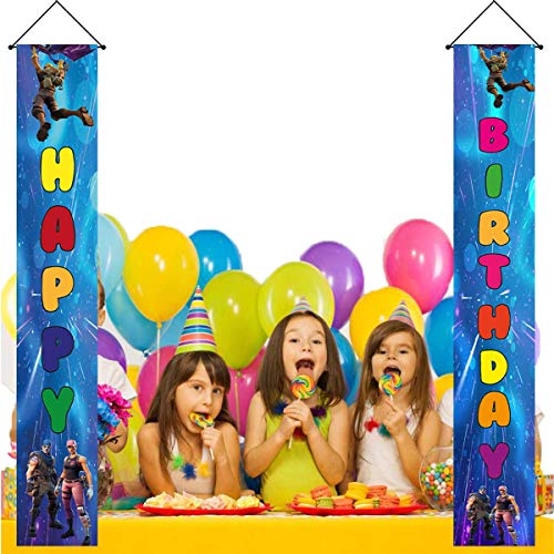 Gaming Happy Birthday Yard Sign Banners, Birthday Decorations Backdrop for Boys Kids,Gaming Theme Party Hanging Porch Door Wall Decor