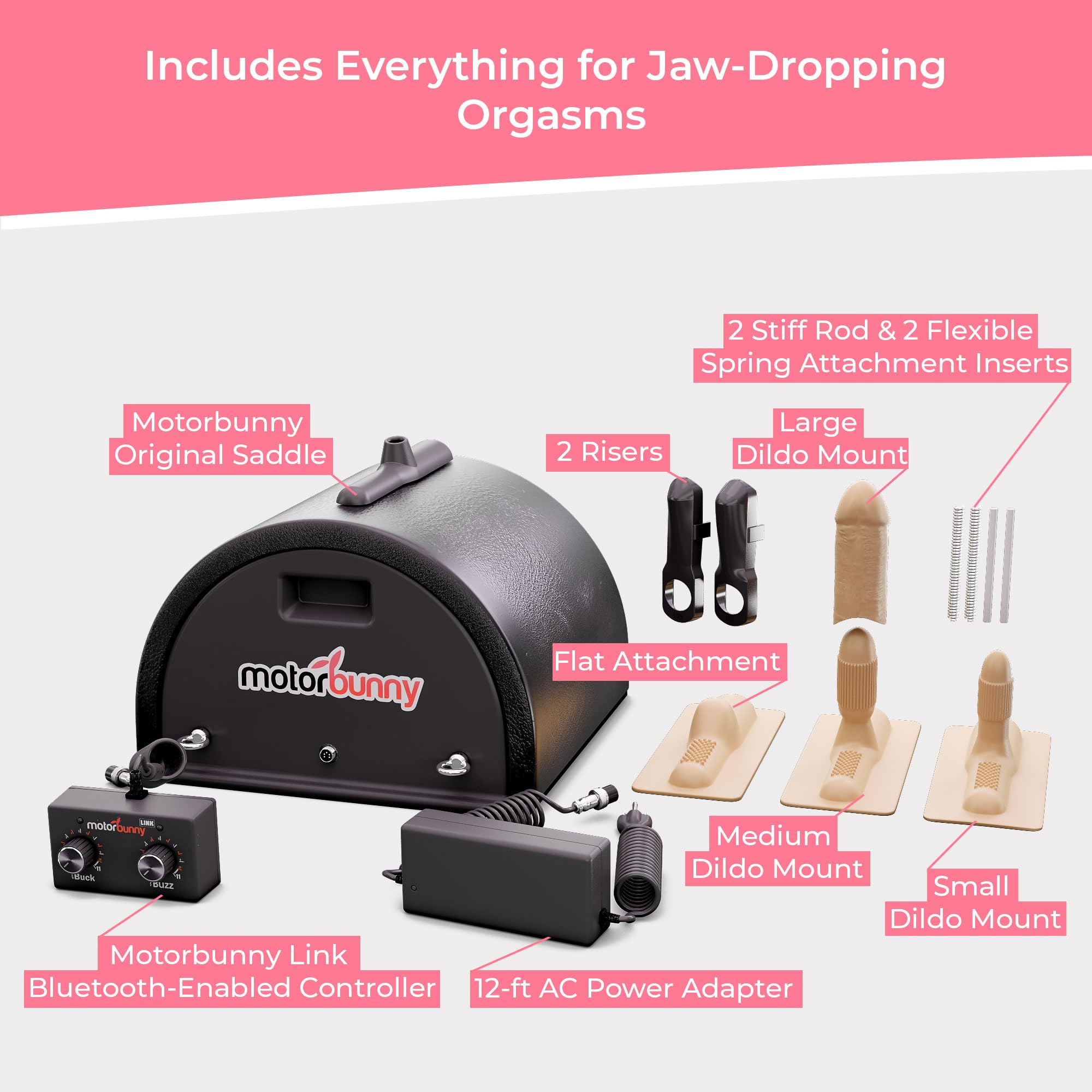 Motorbunny Original Ride-On Sex Machine - Dildo Mount Includes Link Remote App Controlled Vibrator, Rotation & Vibration Machine with 4 Attachments and 11 Settings Sex Toys for Couples, Men, Women