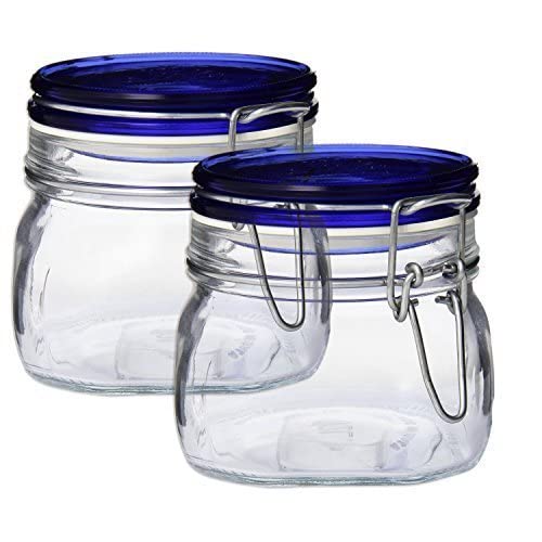 Bormioli Rocco Set OF 2 Bormioli Rocco Fido Square Jars With Blue Bail And Trigger Lids, 17-1/2-ounc by Bormioli Rocco