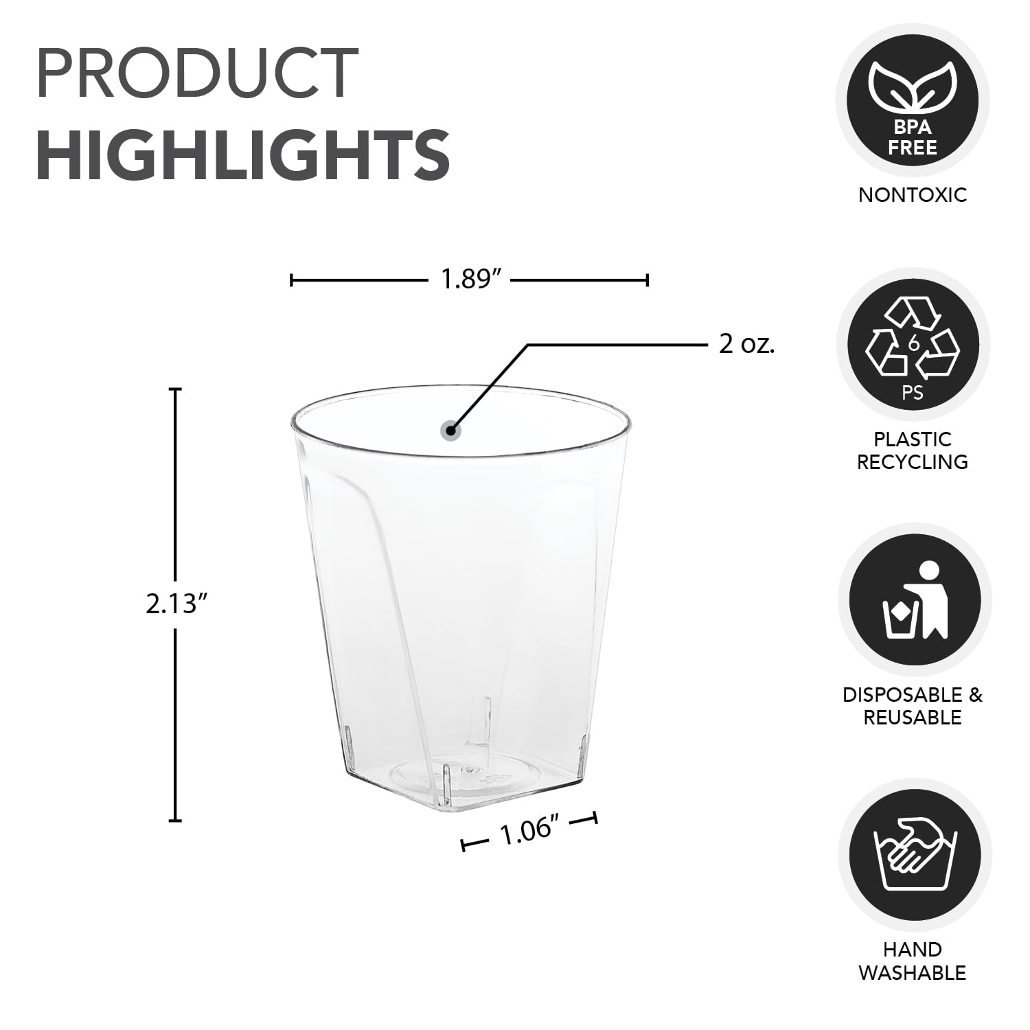 Party Essentials Hard Plastic 2 oz. Square Shot Glasses/ Wine Tasting Cups, Clear, 40 Count