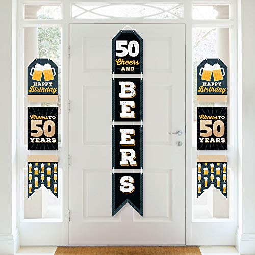 Big Dot of Happiness Cheers and Beers to 50 Years - Hanging Vertical Paper Door Banners - 50th Birthday Party Wall Decoration Kit - Indoor Door Decor