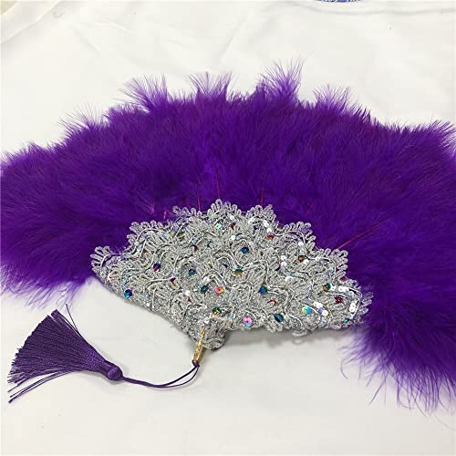 African Feather Fan African Feather Hand Fan Handmade Fans for Wedding Decoration Hand Fan with Sequins Applique Double-Sided Feather Fan - 33cm X 55cm