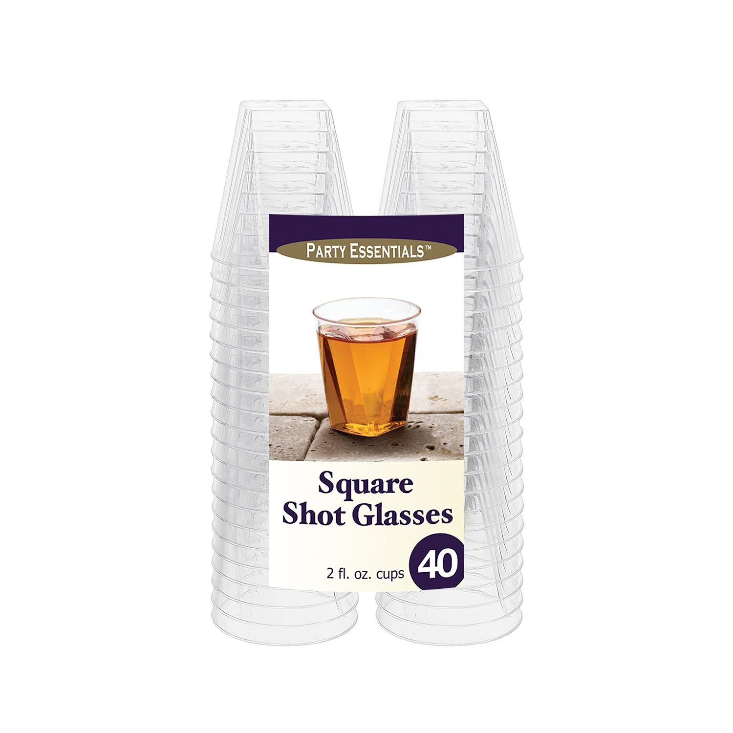 Party Essentials Hard Plastic 2 oz. Square Shot Glasses/ Wine Tasting Cups, Clear, 40 Count