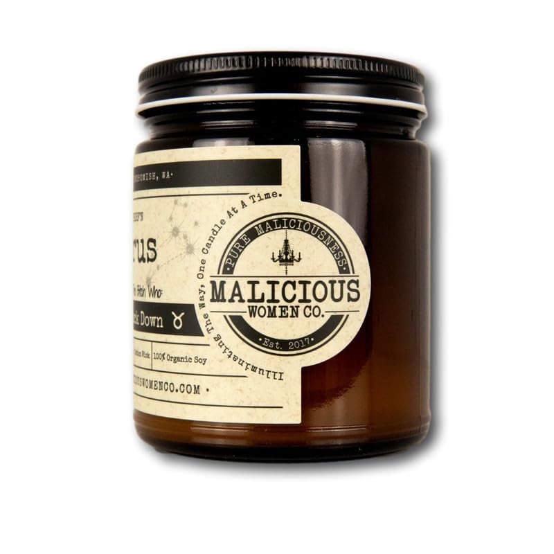 Malicious Women Co - Taurus Zodiac Soy Candle, 9oz, Handmade Organic Wax, Fig, Cedar & Moss Scent, Astrology Gift for Women, Natural Candle, Vegan, Clean Burning, Aromatherapy, Relaxation, Home Décor