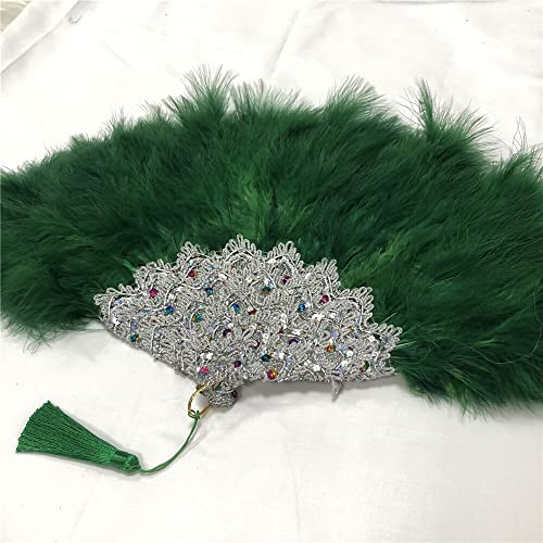 African Feather Fan African Feather Hand Fan Handmade Fans for Wedding Decoration Hand Fan with Sequins Applique Double-Sided Feather Fan - 33cm X 55cm