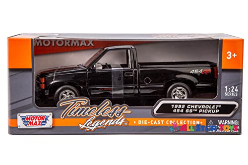 Motormax 1992 Chevy 454SS Pickup Truck 1/24 Scale Diecast Model Car Black