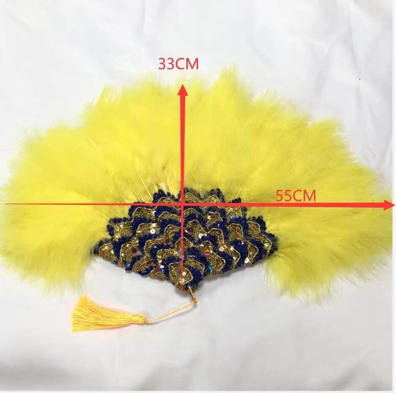 African Feather Fan African Feather Hand Fan Handmade Fans for Wedding Decoration Hand Fan with Sequins Applique Double-Sided Feather Fan - 33cm X 55cm