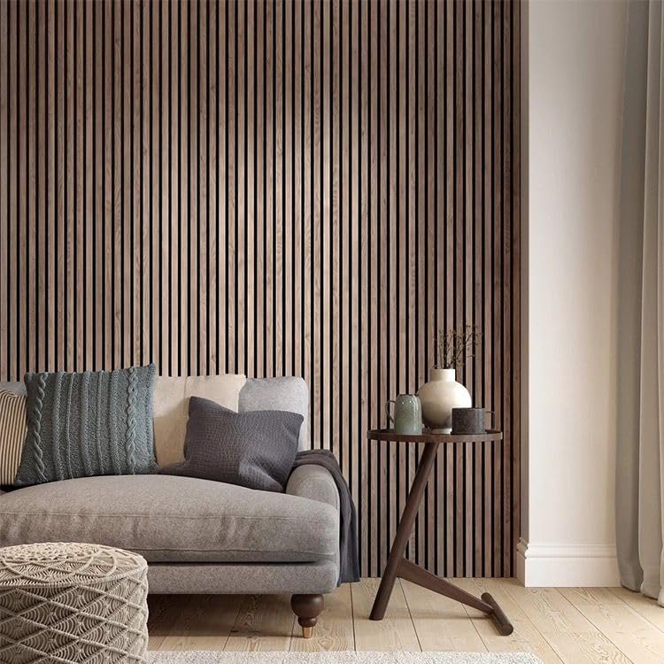 SOOMJ Four Acoustic Wood Wall Veneer Slat Panels - Soundproof Paneling | Wall Panels for Interior Wall Decor | Luxury Wood Veneer Panel | 0.86” Depth (23.62”x 23.62”, Natural Walnut - Wood)