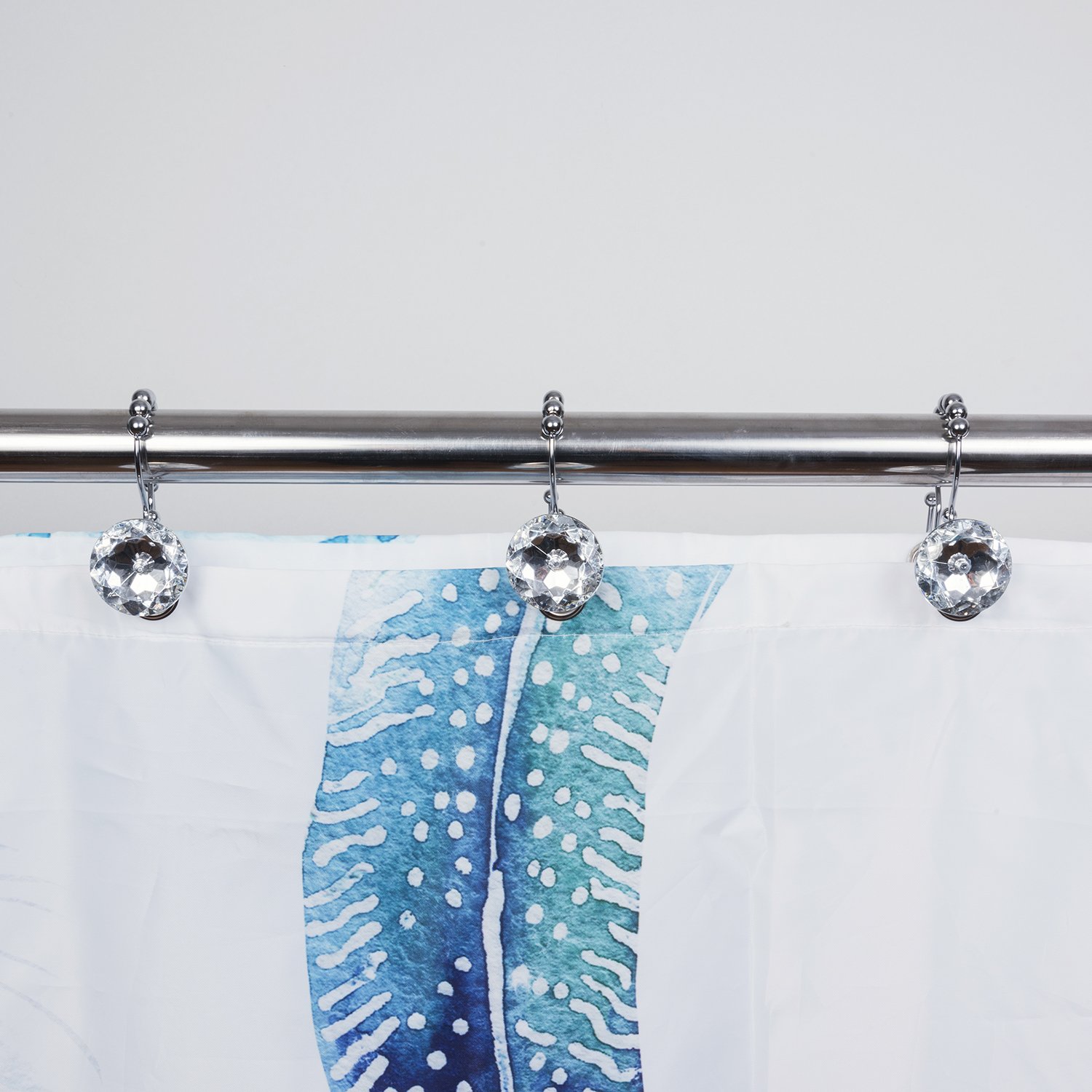 Cyrra Stainless Steel Rust Resistant Double Hooks Glide Shower Ring Hangs for Both Shower Curtain and Liner 12-Pack (Crystal White)