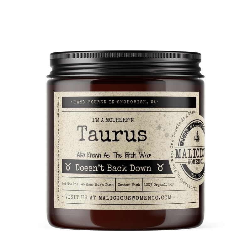 Malicious Women Co - Taurus Zodiac Soy Candle, 9oz, Handmade Organic Wax, Fig, Cedar & Moss Scent, Astrology Gift for Women, Natural Candle, Vegan, Clean Burning, Aromatherapy, Relaxation, Home DƩcor