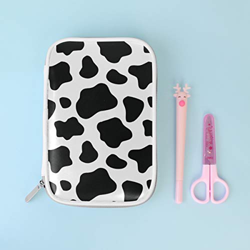 Bardic Pen Pencil Case Black White Cow Print Makeup Brush Bag Travel Organizer Cosmetic Pouch Passport Holder for Men Women