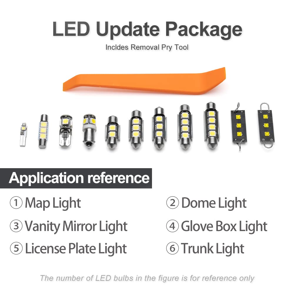 13pcs Interior LED Lights Bulb Kit for Ford Taurus 2010 2011 2012 2013 2014 2015 2016 2017 2018 2019 Map Dome Trunk License Plate Lights LED Interior Light Bulbs Package + Install Tool