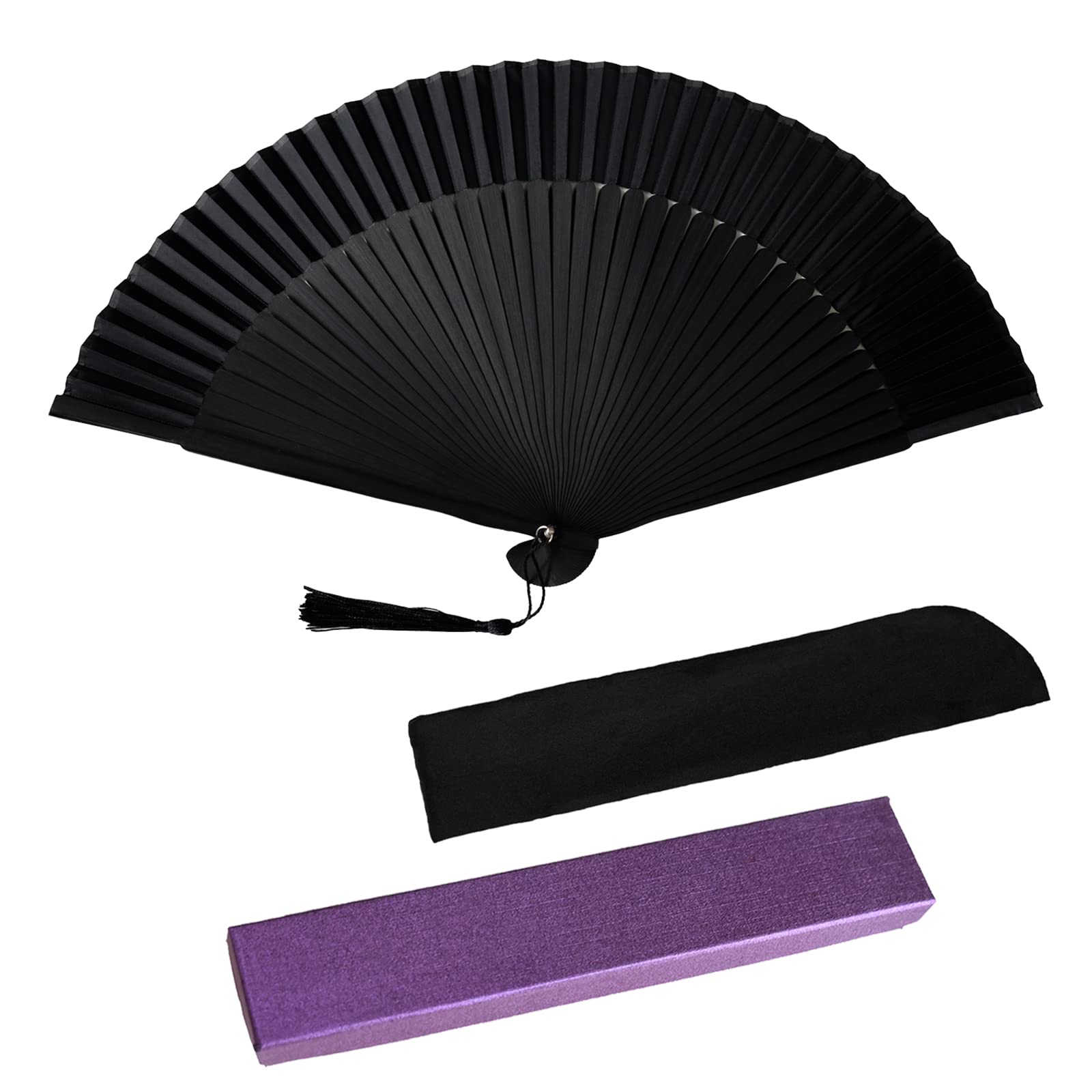 NAIVELY Silk Folding Hand Fan - Chinese/Japanese Charming Elegant Vintage Retro Style, Good for gifts, Parties, Performance, Dance, Decoration, Props (Classic Black)