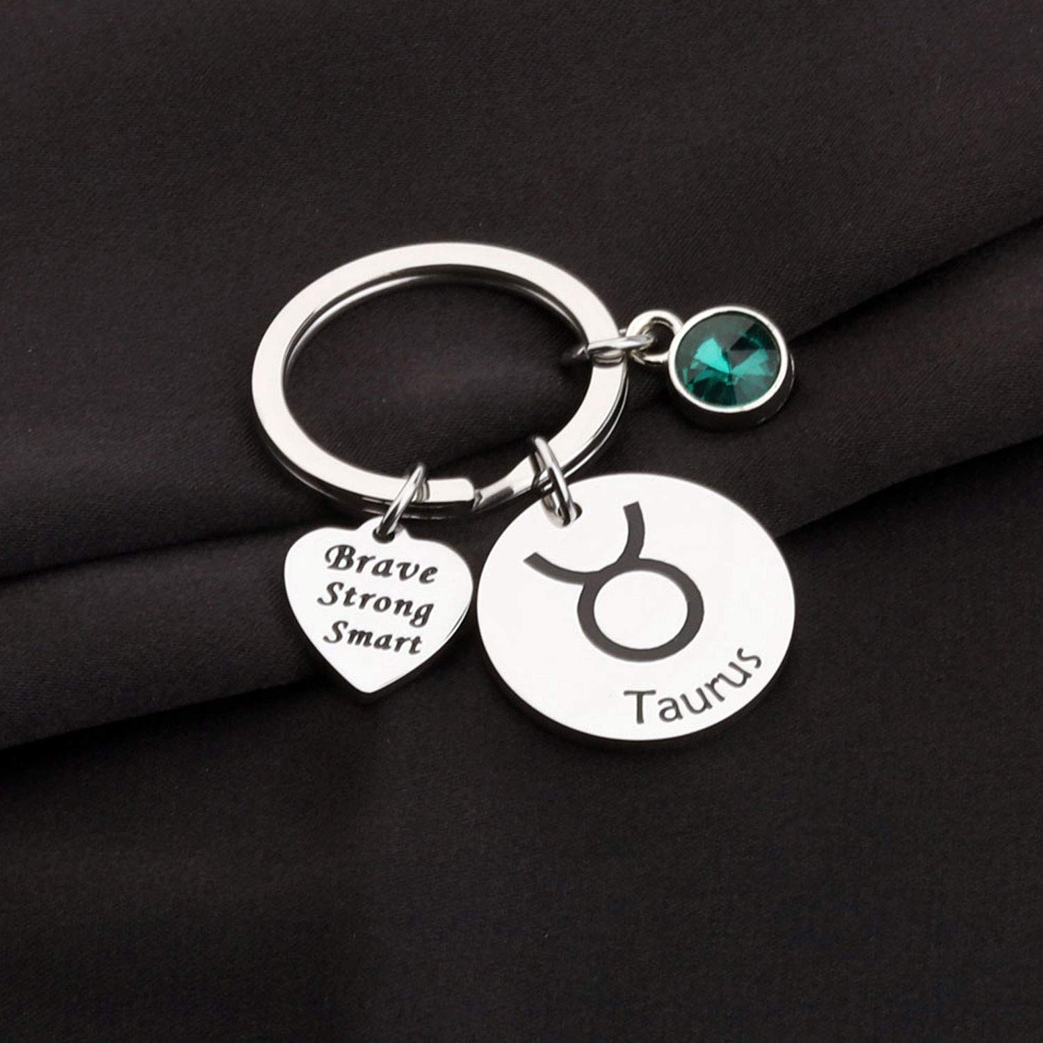 bobauna 12 Zodiac Constellation Disc Keychain Birthstone Horoscope Jewelry Astrology Gift For Family Friend (Taurus keychain)