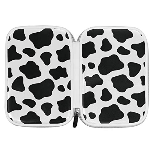 Bardic Pen Pencil Case Black White Cow Print Makeup Brush Bag Travel Organizer Cosmetic Pouch Passport Holder for Men Women