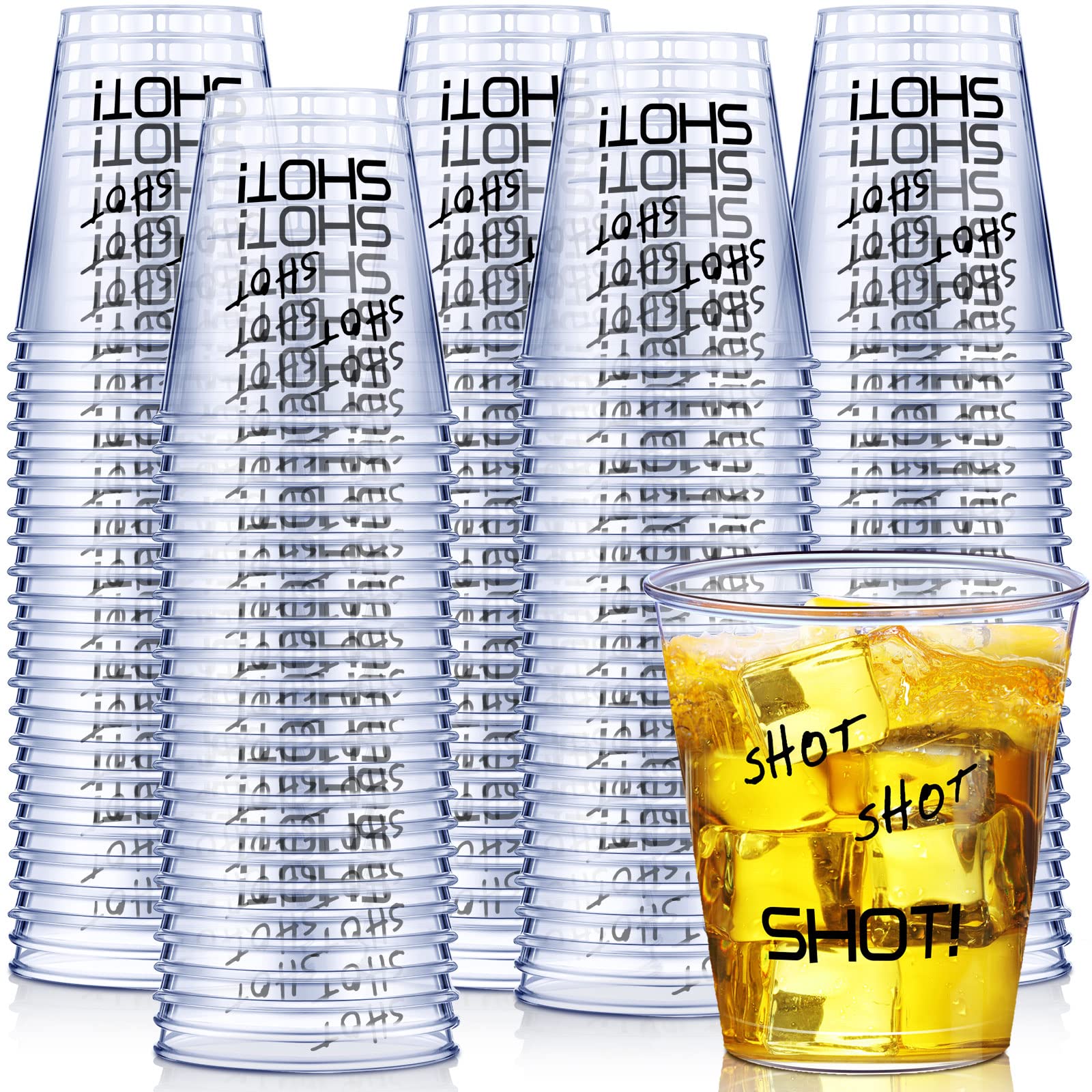 Nuogo 200 Pack Plastic Shot Glasses 2 oz Hard Plastic Disposable Cups Clear Sample Cups Cheer Cups Small Tasting Cups for Wine Whiskey Food Sample Condiments Sauce Party Supplies
