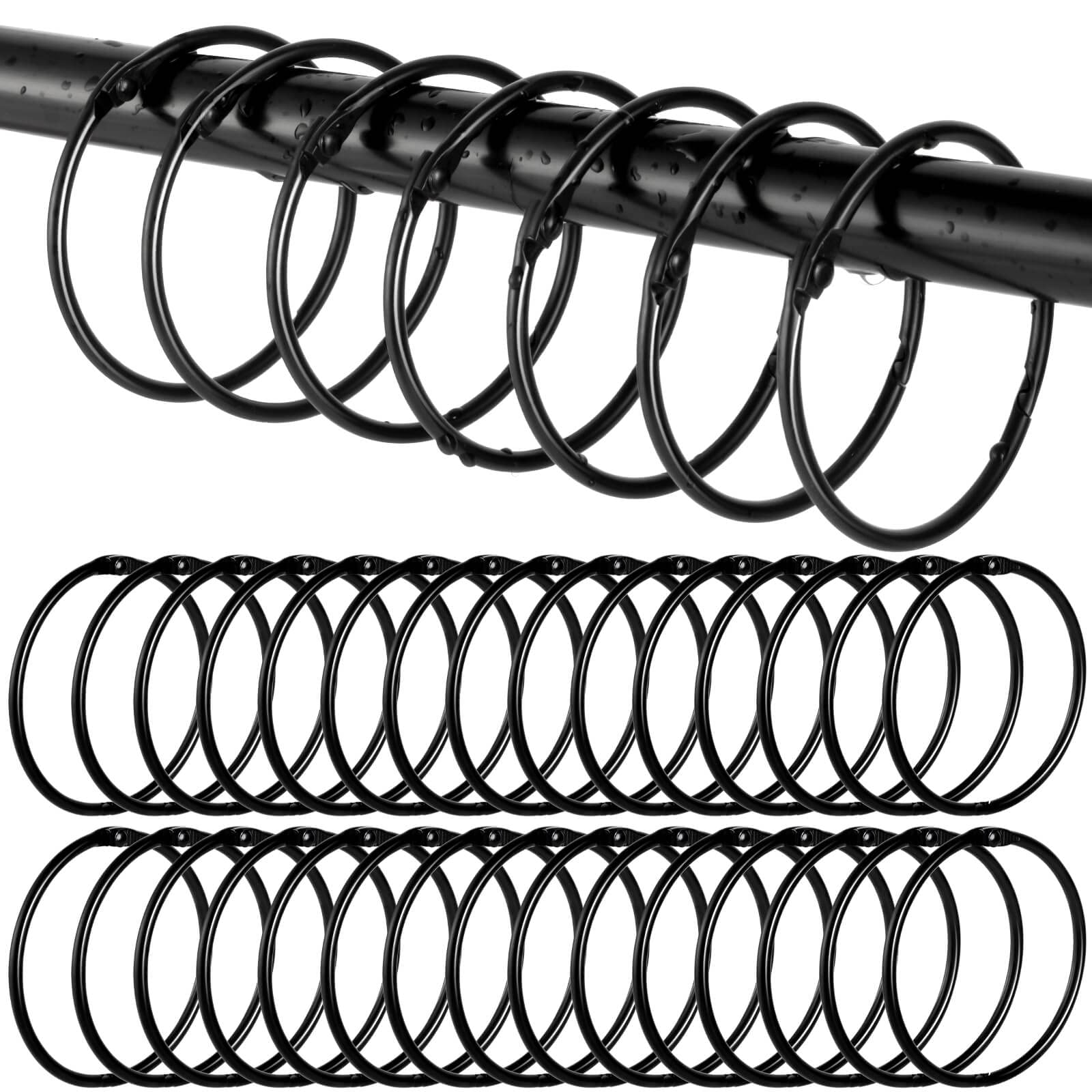 YGAOHF 30 Pack Black Shower Curtain Rings - 2 Inch Rustproof Metal Shower Curtain Hooks for Bathroom, Glide Smoothly Round Shower Rings, Snap Joint Design