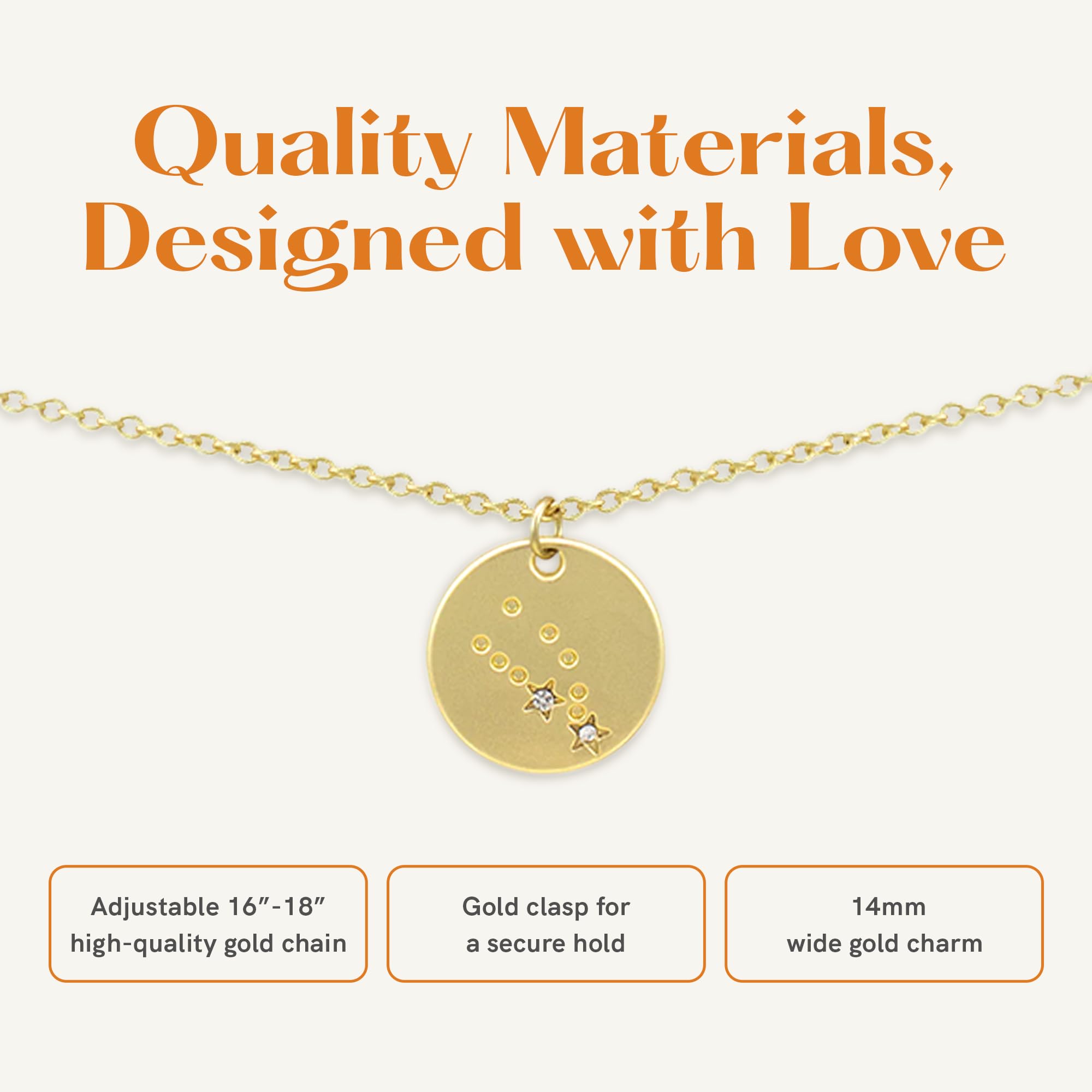 Lucky Feather Taurus Zodiac Sign Constellation Pendant Necklace for Women, 14K Gold-Dipped with Adjustable 16” – 18” Chain