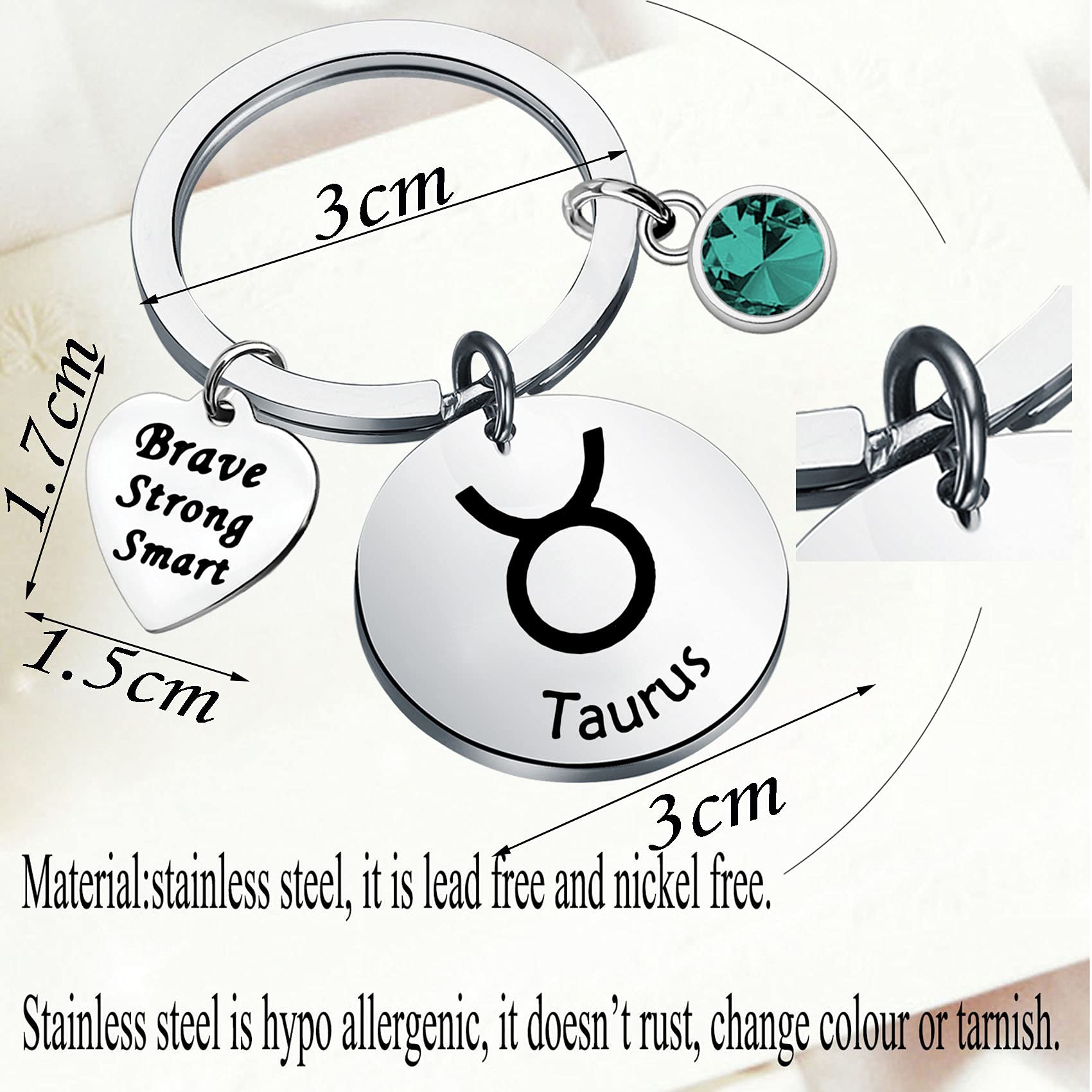 bobauna 12 Zodiac Constellation Disc Keychain Birthstone Horoscope Jewelry Astrology Gift For Family Friend (Taurus keychain)