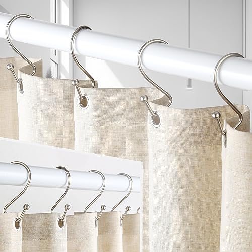 OEH Shower Curtain Hooks, 12 Pcs Shower Curtain Rings, Anti-Fall Metal Nickel Shower Curtain Hooks, S-Shaped Rust Proof Shower Curtain Hooks Rings for Shower Curtain, Bathroom, Matte Nickel
