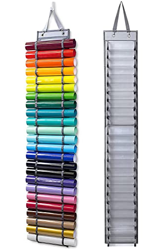 MIDOGAT Vinyl Roll Organizer, 24 Compartments Vinyl Roll Holder, Large Capacity Craft Organizer, Vinyl Roll Keeper - Hanging Closet, Wall or Over The Door Organizer for Any Room (Grey)