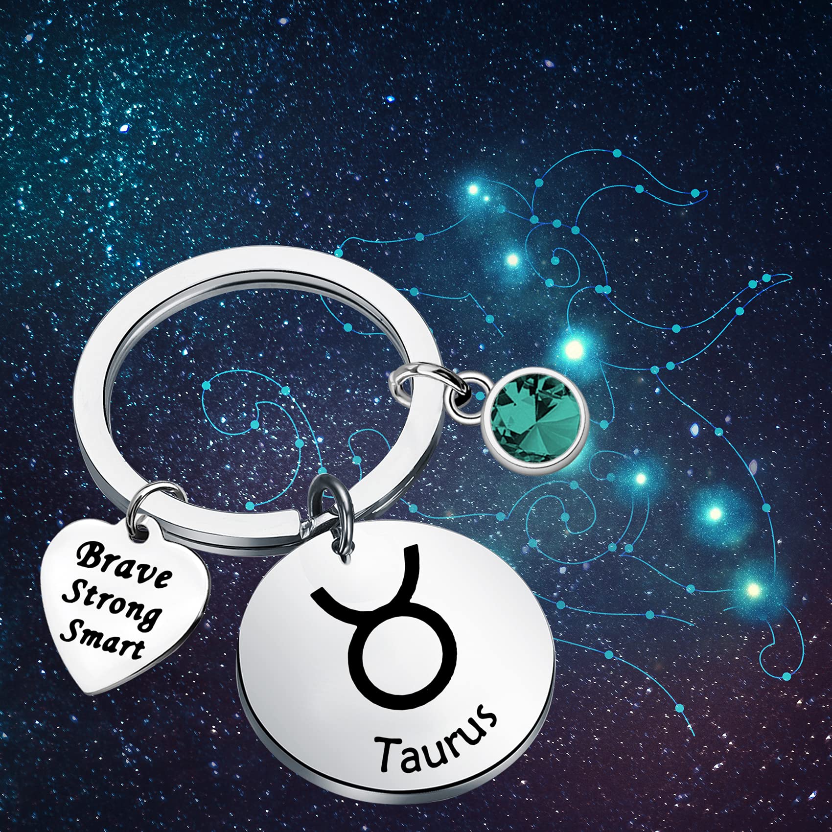 bobauna 12 Zodiac Constellation Disc Keychain Birthstone Horoscope Jewelry Astrology Gift For Family Friend (Taurus keychain)