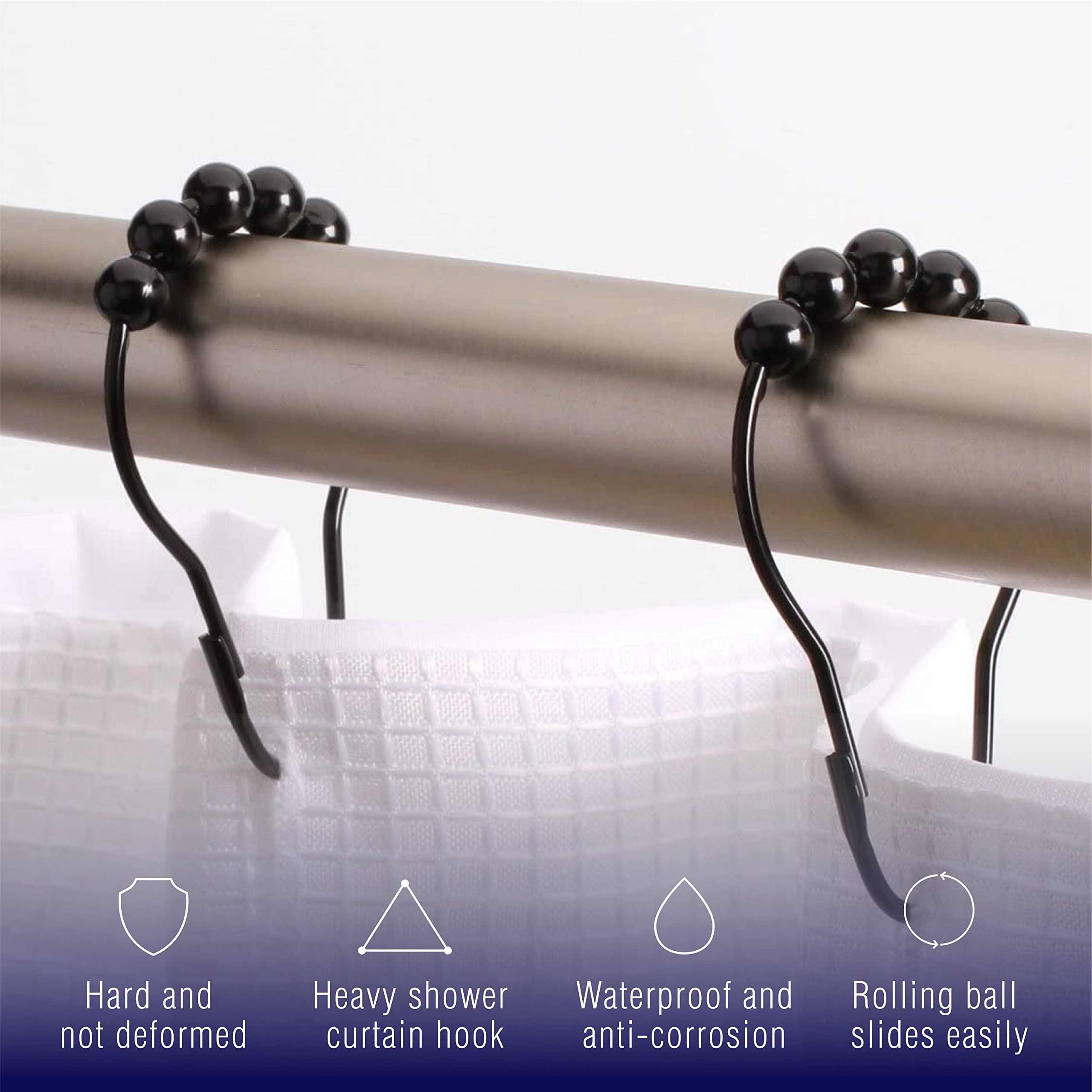 2lbDepot Shower Curtain Rings Hooks - Oil Rubbed Bronze Finish - Premium 18/8 Stainless Steel - Locking Rings with Easy Glide Rollers - Five Finishes Available - Set of 12 for Shower Rods