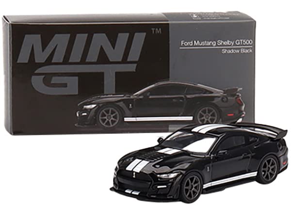 Shelby GT500 Shadow Black with White Stripes Limited Edition to 3600 Pieces Worldwide 1/64 Diecast Model Car by True Scale Miniatures MGT00334