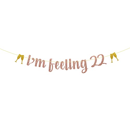 Rose Gold Glitter I'm Feeling 22 Banner, Happy 22nd Birthday Banner, 22nd Birthday Decorations, 22nd Birthday Party Supplies