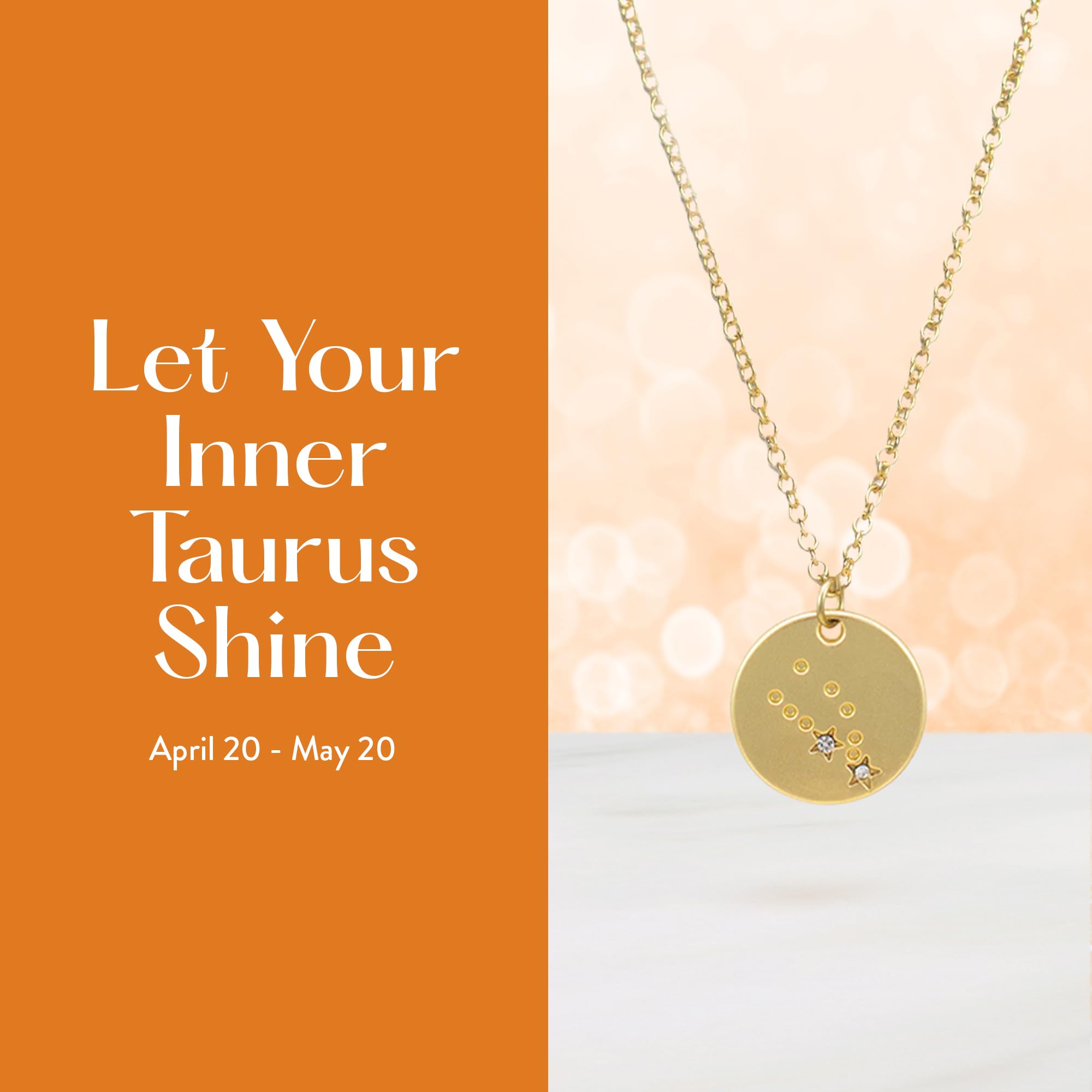 Lucky Feather Taurus Zodiac Sign Constellation Pendant Necklace for Women, 14K Gold-Dipped with Adjustable 16” – 18” Chain