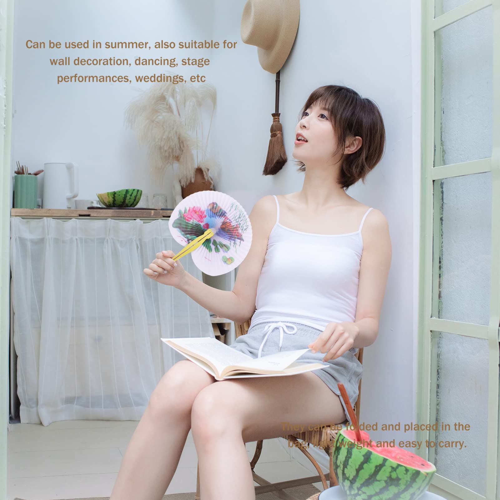 jojofuny 6 Pcs Folding Small Fan Foldable Miss Paper White Fan