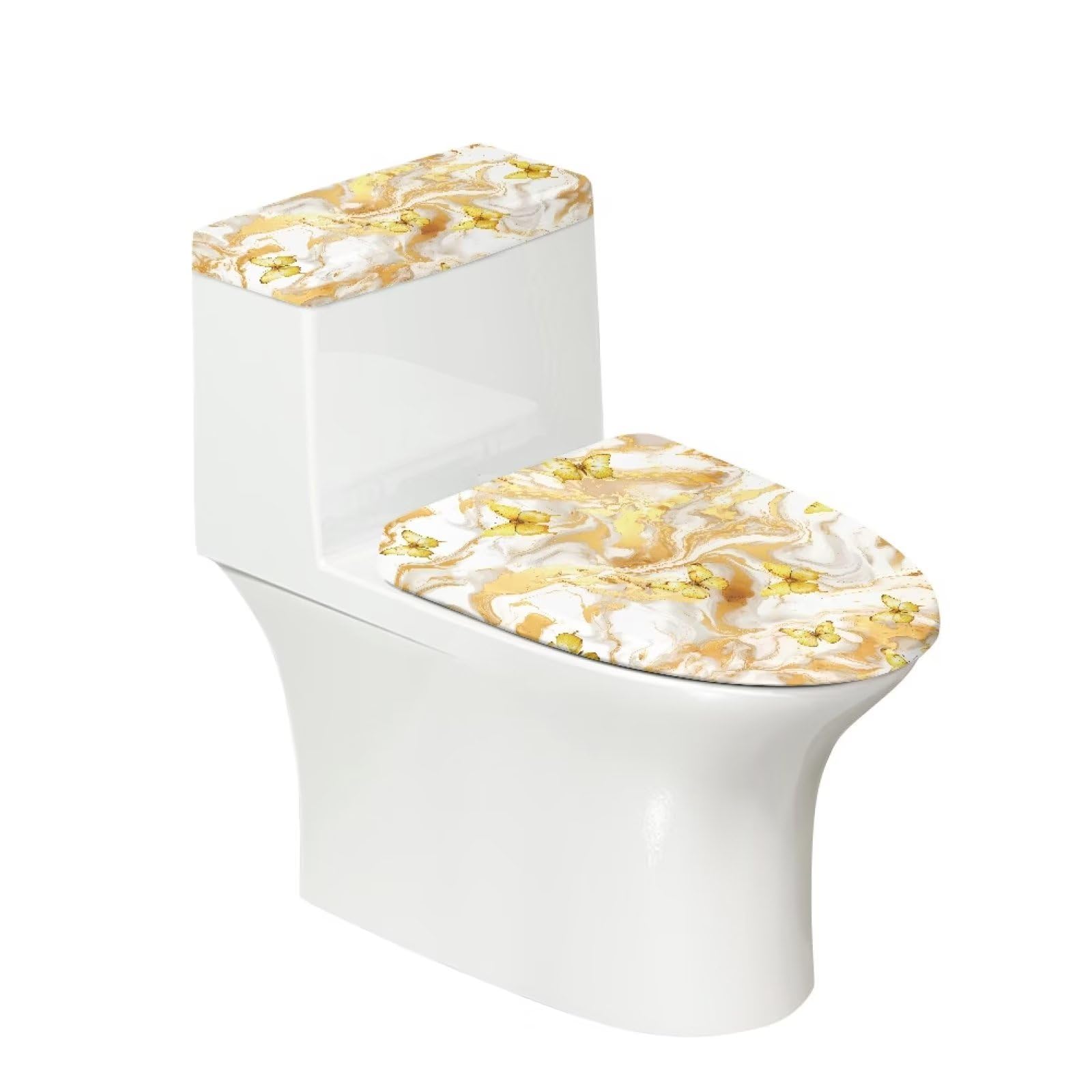 Flashideas Butterfly Marble Pattern Toilet Lid Cover and Toilet Tank Cover 2Pcs Toilet Seat Cover and Tank Lid Covers Stretch Toilet Covers Set for Bathroom Fits Most Toilet Tanks & Lids