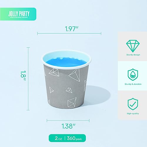JOLLY PARTY 2 oz Small Paper Cups,360 Pack Bathroom Cups, Mouthwash Cups, Disposable Mini Paper Cups for Bathroom, Paper Sampling Cup