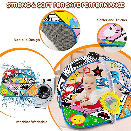 beetoy Baby Play Mat Activity Gym for Floor, Thick Baby Play Gym Activity Center with Baby Mirror, Stuffed Plush Toys, Soft Tummy Time Pillow for Babies Toddlers Infant Sensory Fine Motor Development