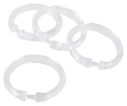 Rocky Mountain Goods Simple Spaces Clear Plastic Curtain Rings - 12 Pack - Click securely in Place - Unbreakable Plastic - True O Ring Design - Slides Easily Without Screeching Like Metal (Clear)