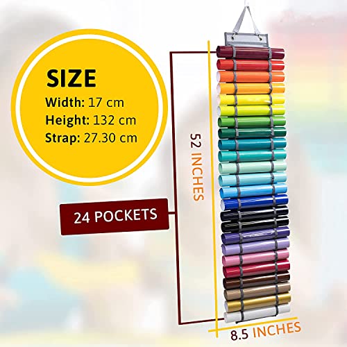MIDOGAT Vinyl Roll Organizer, 24 Compartments Vinyl Roll Holder, Large Capacity Craft Organizer, Vinyl Roll Keeper - Hanging Closet, Wall or Over The Door Organizer for Any Room (Grey)