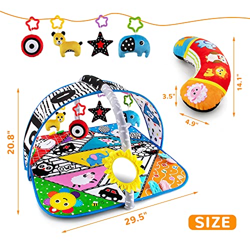 beetoy Baby Play Mat Activity Gym for Floor, Thick Baby Play Gym Activity Center with Baby Mirror, Stuffed Plush Toys, Soft Tummy Time Pillow for Babies Toddlers Infant Sensory Fine Motor Development