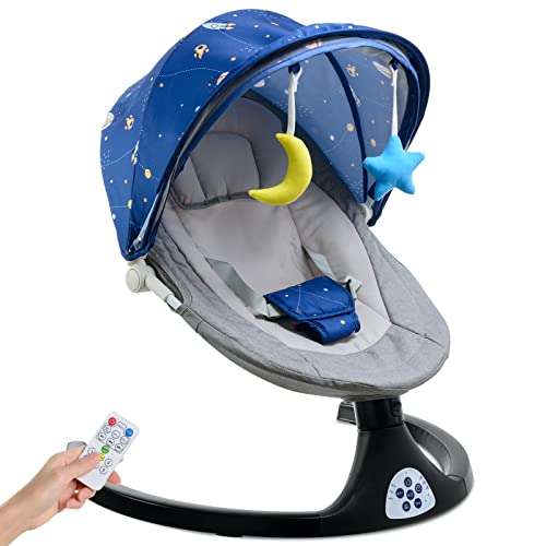 Baby Swing for Infants, Baby Rocker with 5 Natural Sway Speeds, 5 Point Harness Baby Bouncer for 5-20 Lb, 3-36 MonthsďźBlackďź