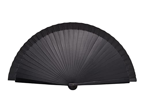 Spanish Folding Fan for Women Vintage Wooden Hand Fan for Dance Party Performance and Gift(Black)