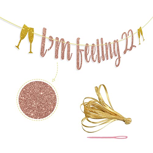 Rose Gold Glitter I'm Feeling 22 Banner, Happy 22nd Birthday Banner, 22nd Birthday Decorations, 22nd Birthday Party Supplies