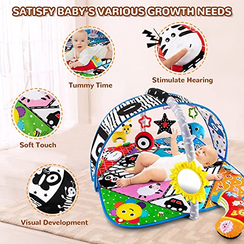 beetoy Baby Play Mat Activity Gym for Floor, Thick Baby Play Gym Activity Center with Baby Mirror, Stuffed Plush Toys, Soft Tummy Time Pillow for Babies Toddlers Infant Sensory Fine Motor Development